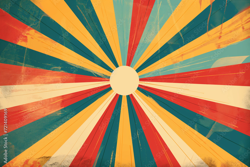Vintage Sun Retro Banner Background Colourful Grunge Sunburst Stock