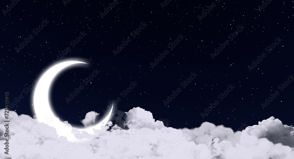 lightning moon on the white cloud with star background, empty space ...