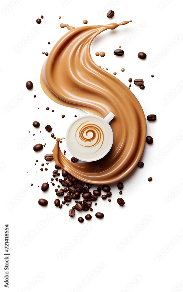 coffee cup and coffee milk twister splash with coffee bean isolated on ...