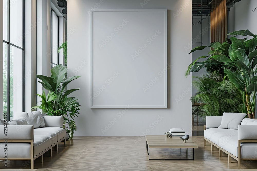 Minimalist Office Mockup Frame on Wall,Clean Workspace Mockup in Modern ...