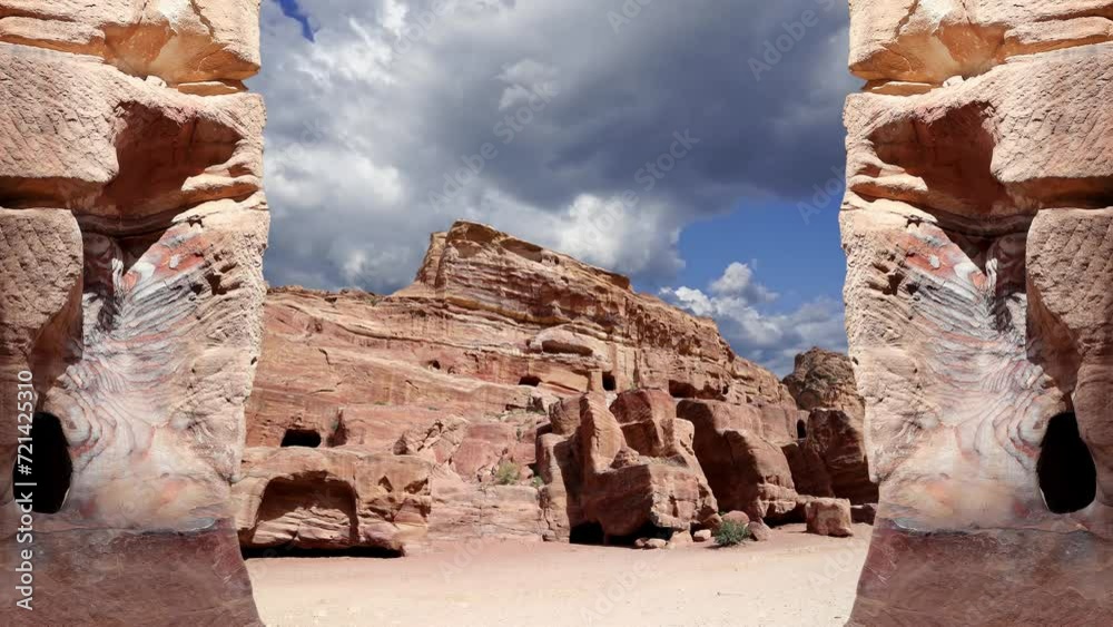 Mountains of Petra (against the background of sky with clouds, 4K, time ...
