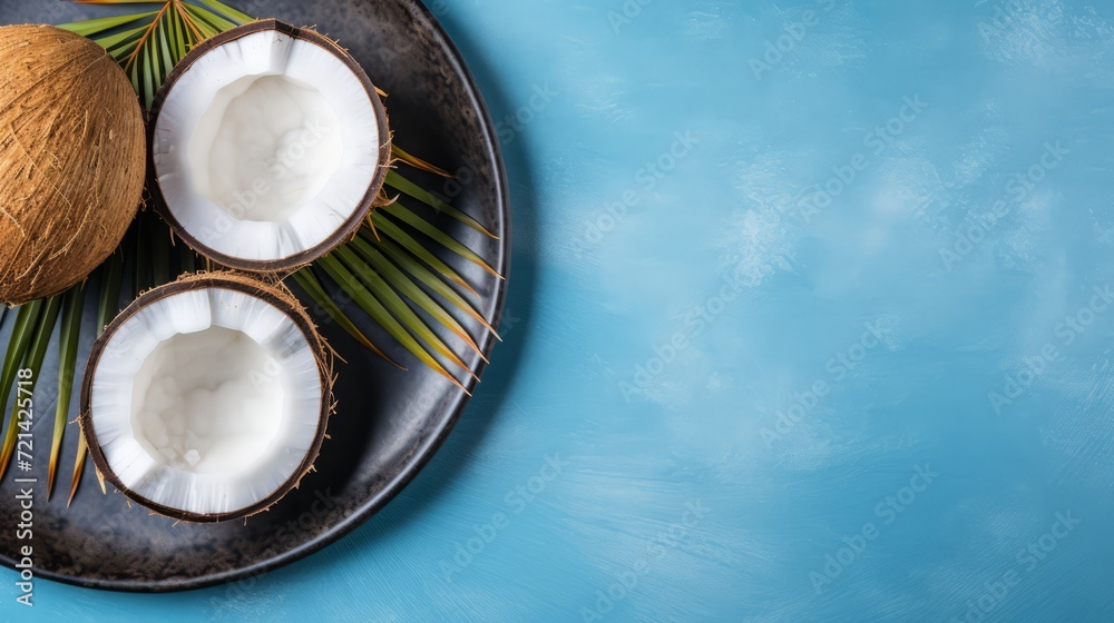 Coconuts on blue background texture top view. Fresh Coconuts. Free ...