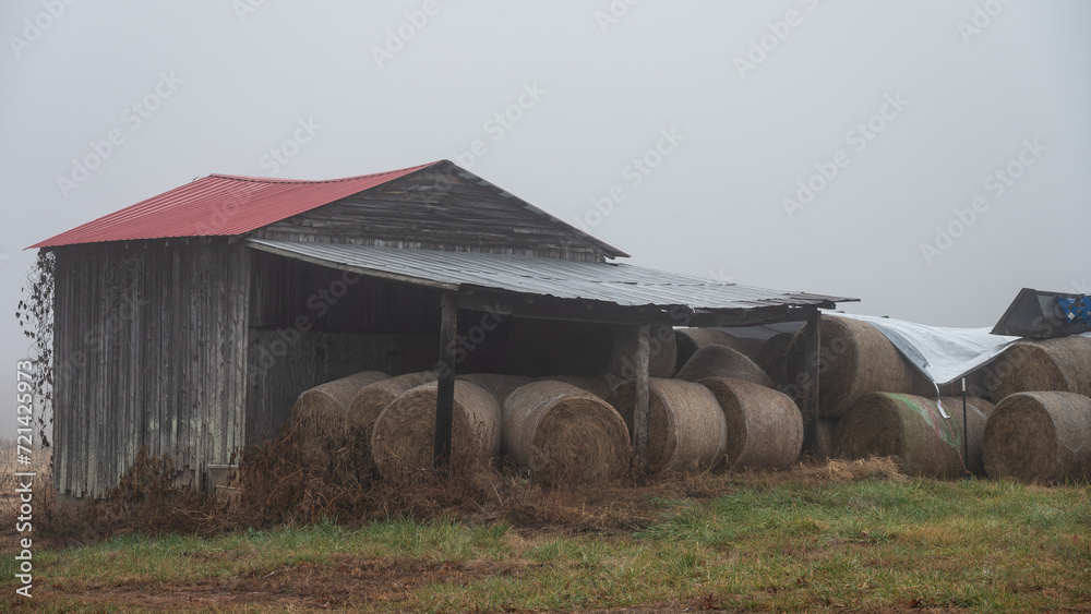 Fully Stocked Barn Prepared for the Coming Winter with Rolls of Hay ...