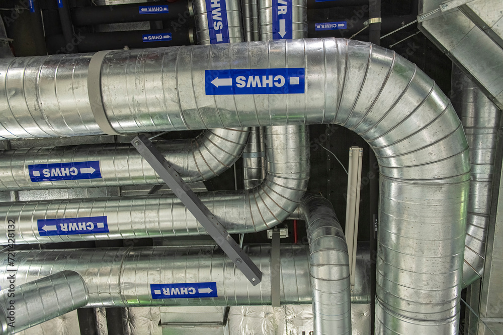 Industrial interior chiller and boiler HVAC heating ventilation air ...