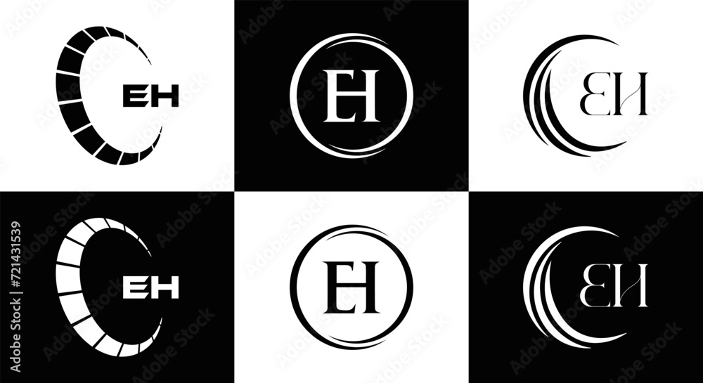 EH logo. design. White EH letter. EH, letter logo design. Initial letter EH linked circle ...