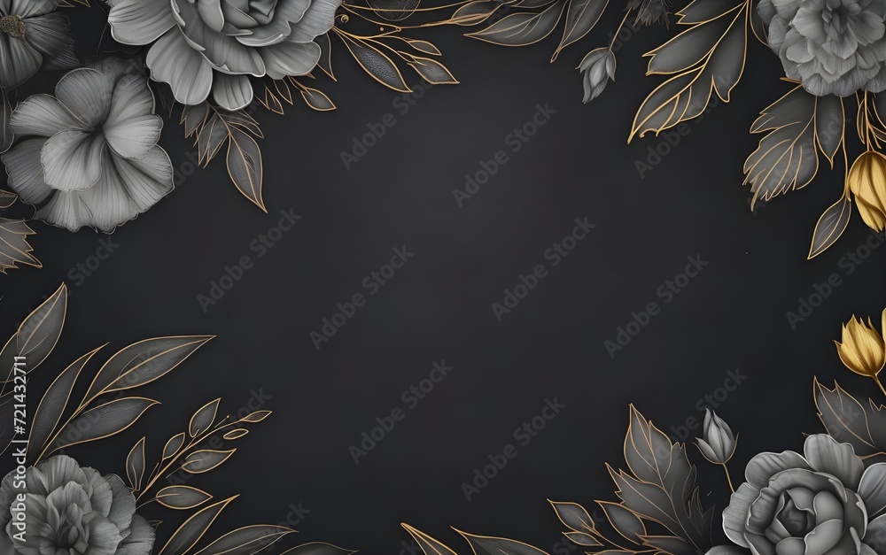 Blackboard background with flower frame drawing Stock Illustration ...