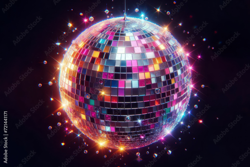 Sparkling disco ball. Night party isolated black background. ai ...