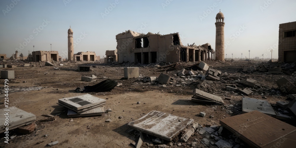 gaza in palestine, The remains of a war-torn city with the ruins of a ...