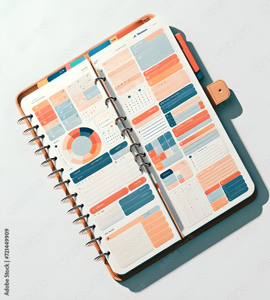 Modern Infographic Style Spiral Planner on Light Surface with Shadow ...