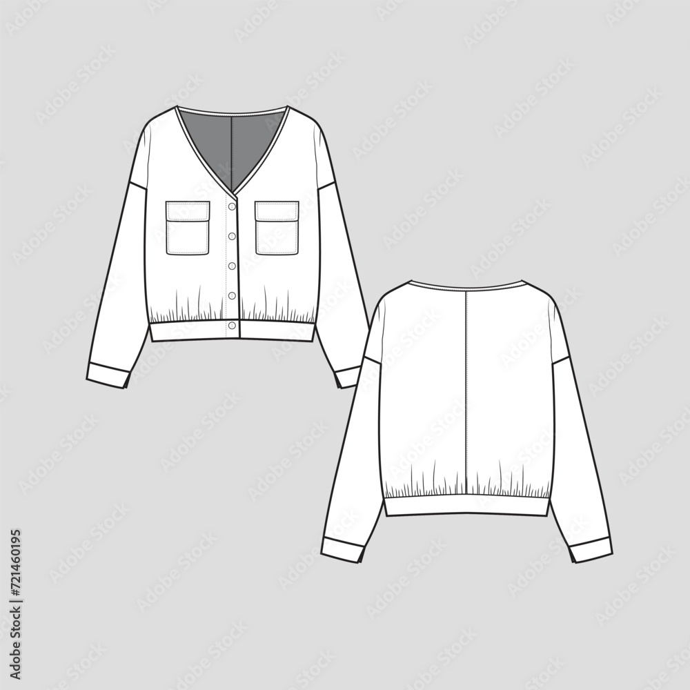 Drop Shoulder V Neck full open top button panel flap pocket Gathering ...