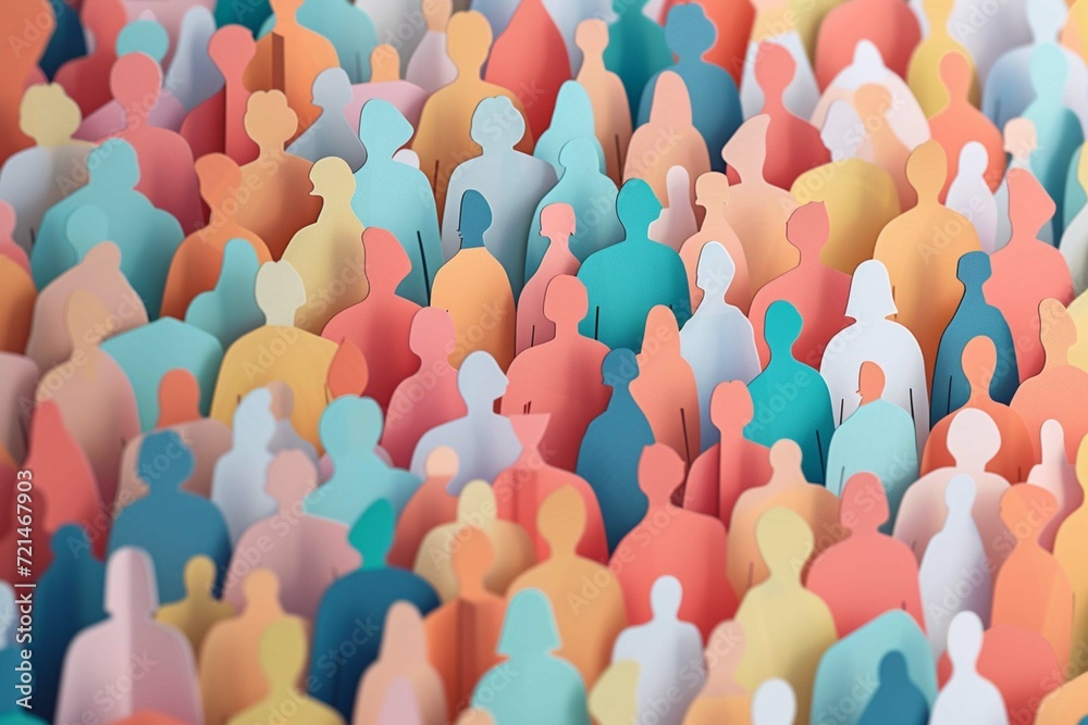 Paper cut people crowd seamless pattern. Diverse 3D papercut community ...