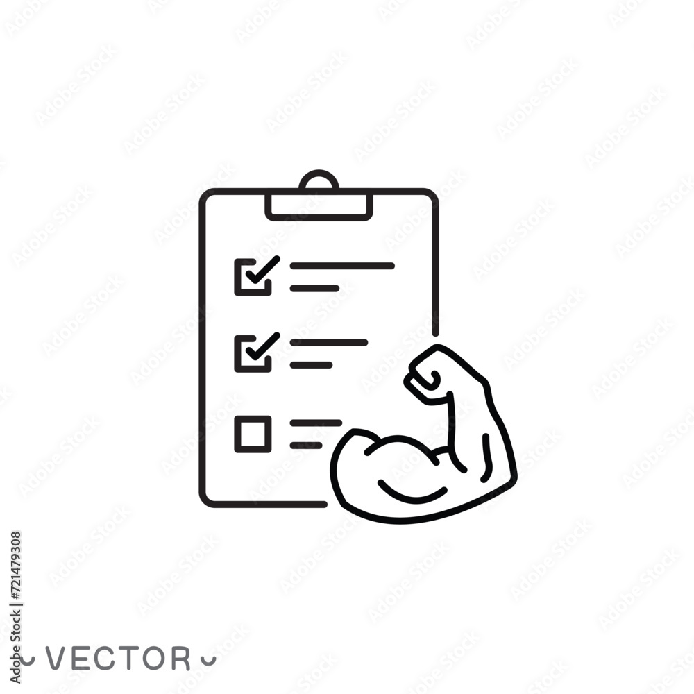 personal workout plan icon, fitness exercise list, program gym training ...