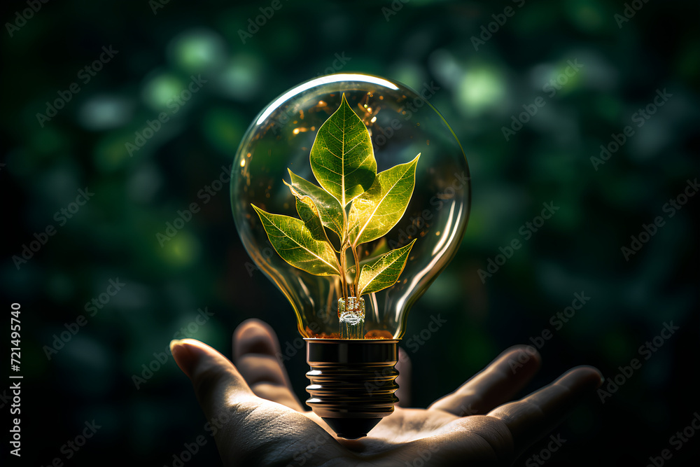 renewable energy light bulb with green energy, Earth Day or environment ...