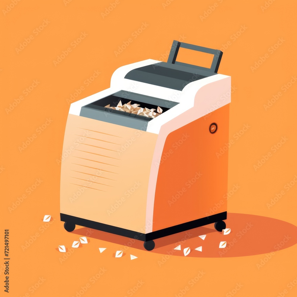 Flat image of a shredder on an orange background. Simple vector image ...