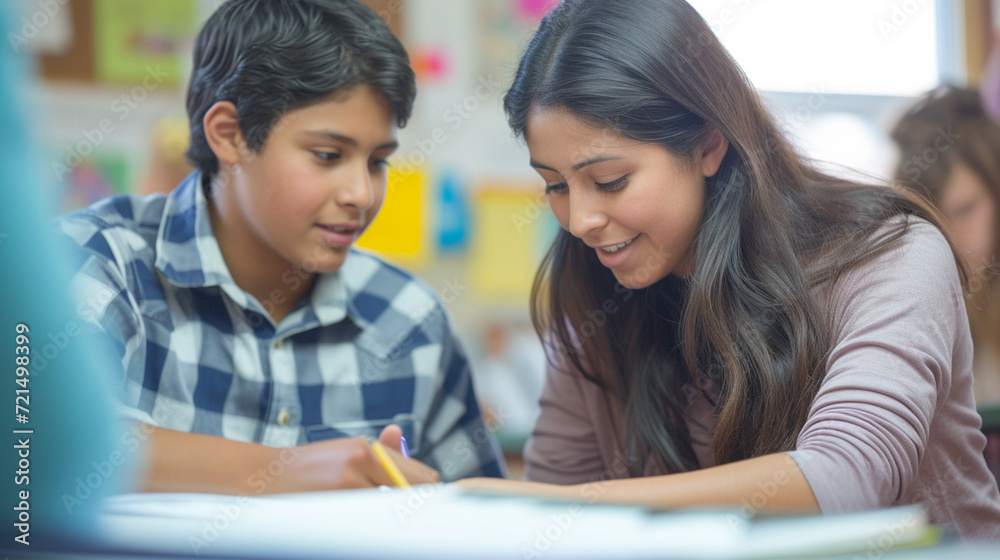 Student Portfolio Review, A teacher reviewing a student's portfolio ...