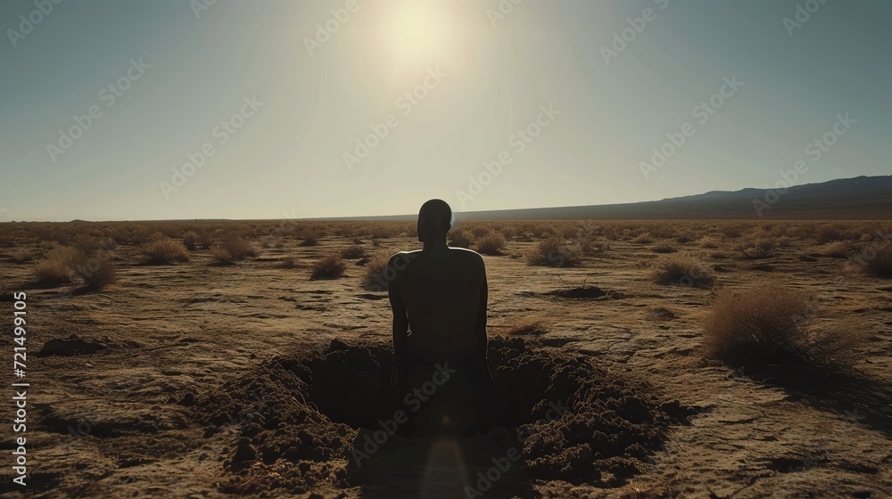 person in a desolate landscape, and the scene is set in a barren ...