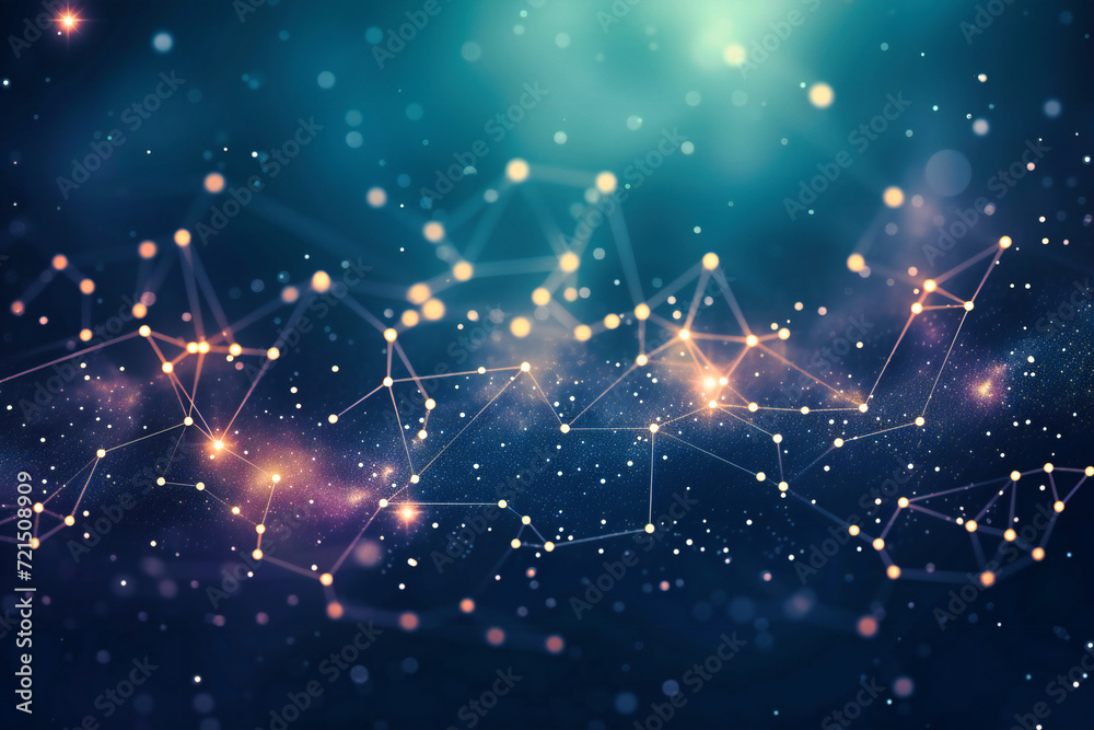 Abstract Technology Network With Geometric Blue Lines And Shapes Illustrating The Complex