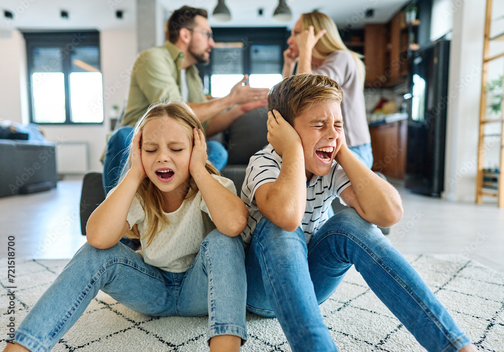 child mother family problem father conflict girl boy son arguing adult ...