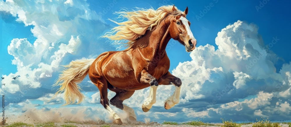 Stunning Belgian Draft Horse Gracefully Galloping Against the Gorgeous ...