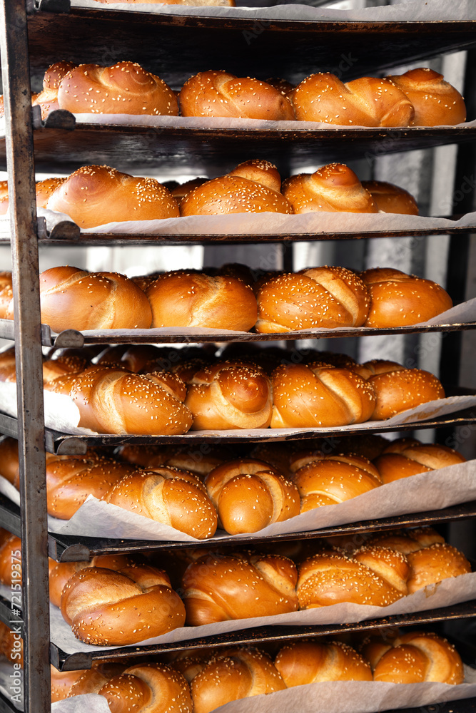 Selling of the traditional israeli bread hala on the shelves Stock ...