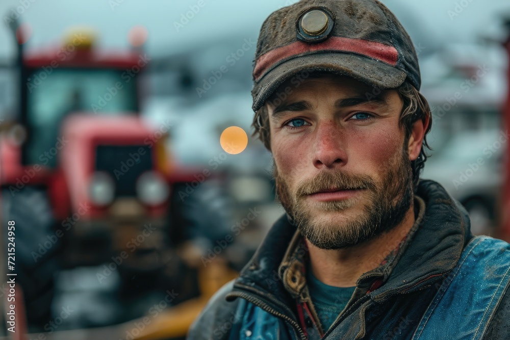 A rugged man with a bushy beard and a worn hat gazes up at the sky, his ...