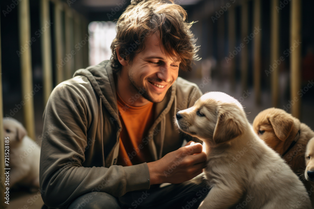A man volunteers at a local animal shelter, his interactions with the ...