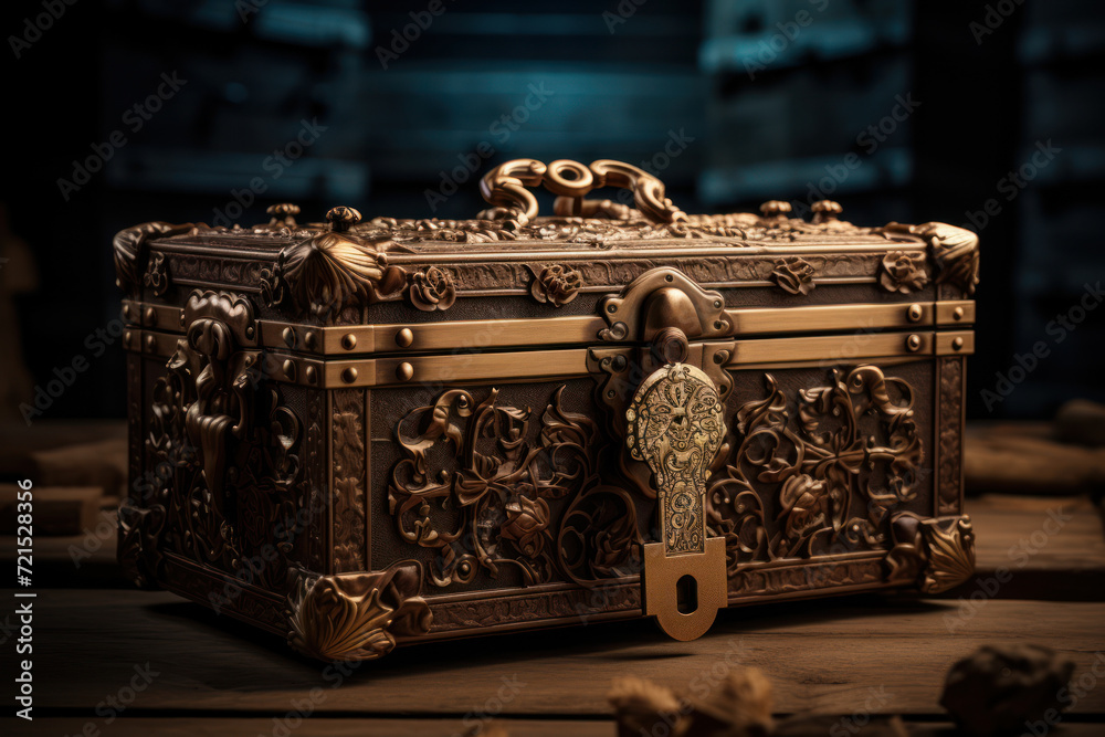 An ornate key unlocking a treasure chest signifies the discovery of ...