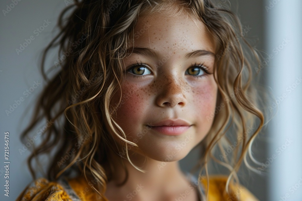 Innocent beauty in focus as a young cute girl model poses with grace ...