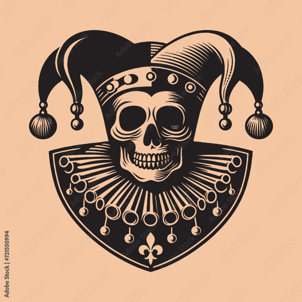 Medieval jester skull. Vintage engraving vector illustration. Logo ...