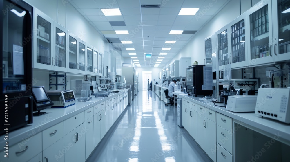 Modern bright biological applied science laboratory with microscopes ...