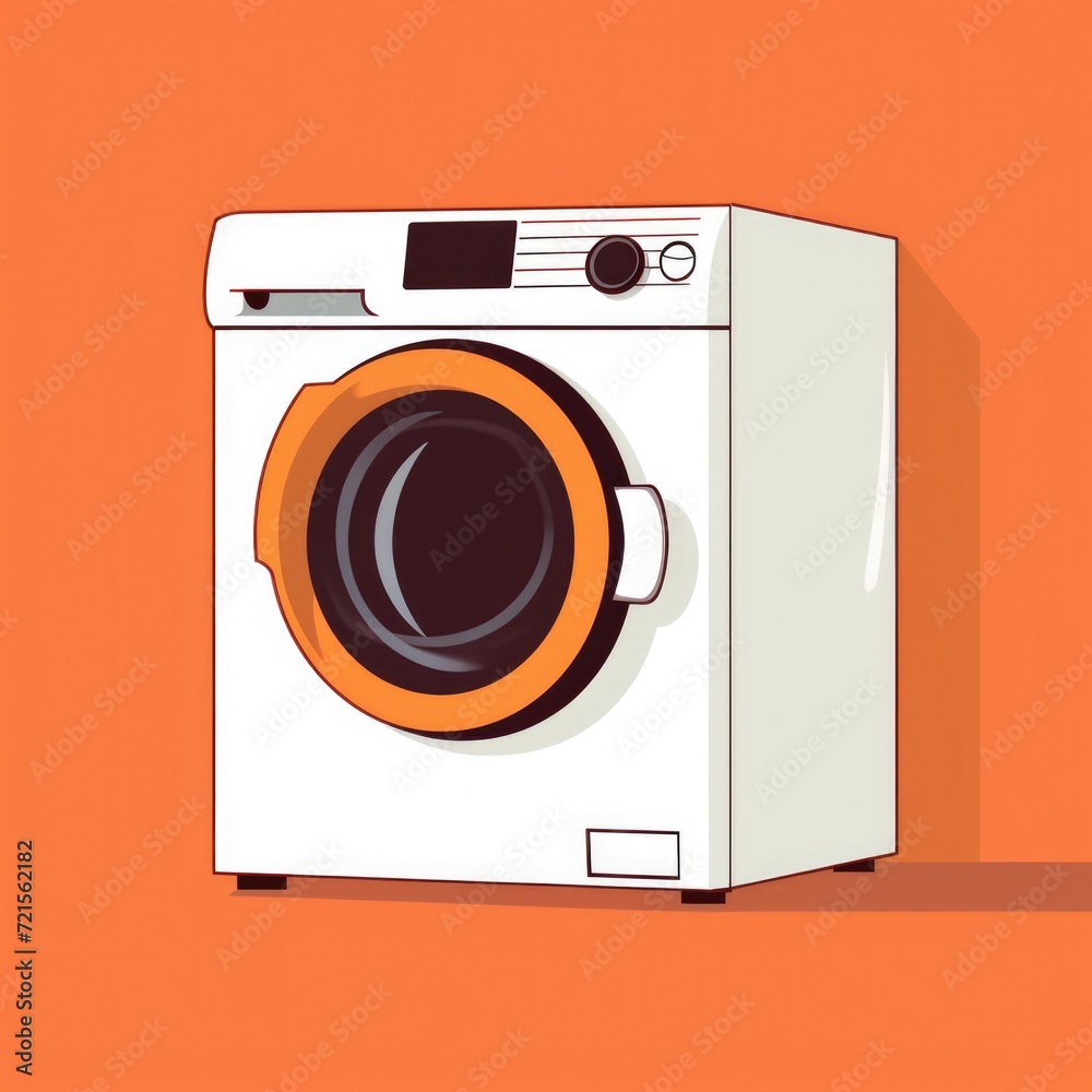 Flat image of tumble dryer on orange background. Simple vector icon of Dryers. Digital ...