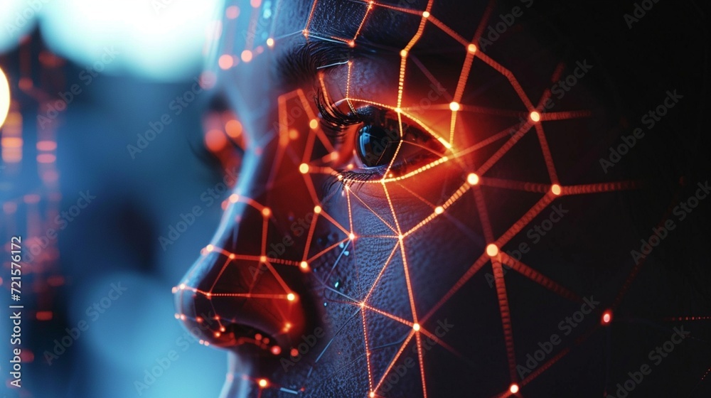 A facial recognition system analyzing facial features in real-time ...