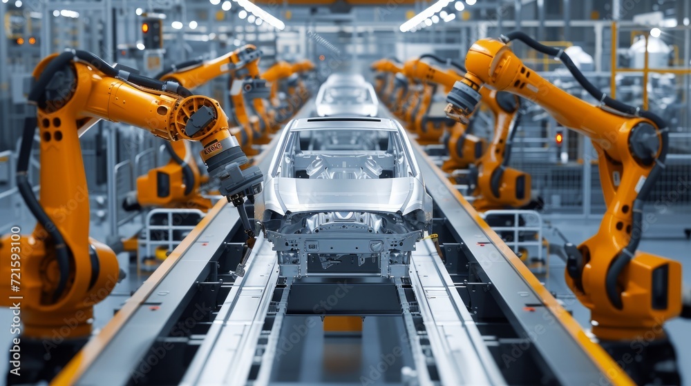 Car Factory Digitalization Industry 4.0 Concept: Automated Robot Arm ... Car Factory Digitalization Industry 4.0 Concept: Automated Robot Arm ...