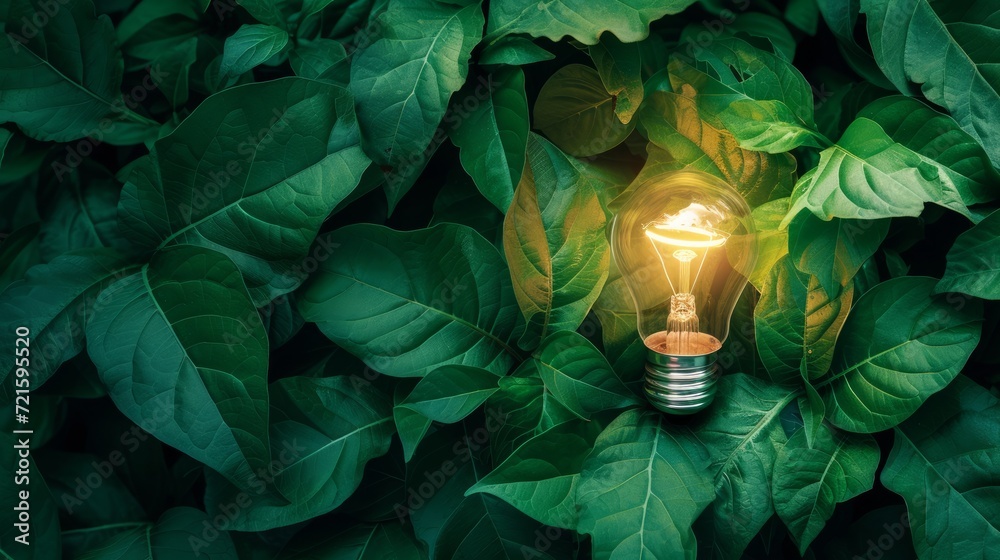 Green Energy Concepts. Wireless Light Bulb surrounded by Green Leaf as ...