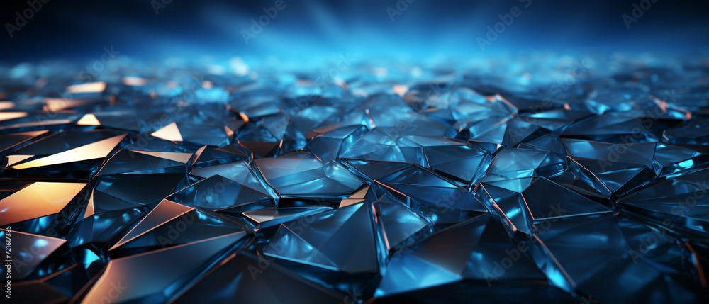 Vibrant crystal triangles abstract in dark blue and bronze, rendered in ...