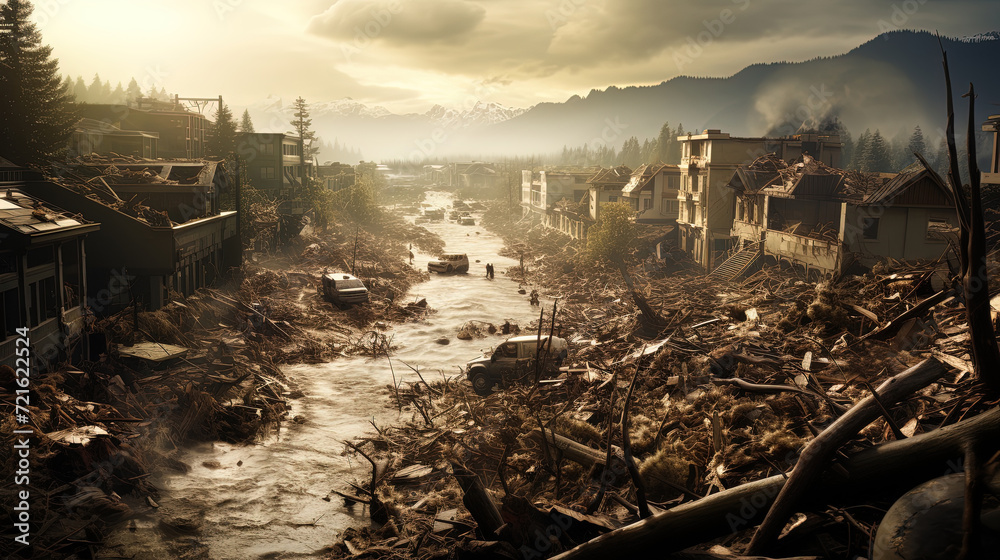 This haunting image captures a ravaged town in the aftermath of a ...