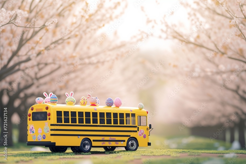A classic yellow school bus, gracefully transformed with an Easter ...