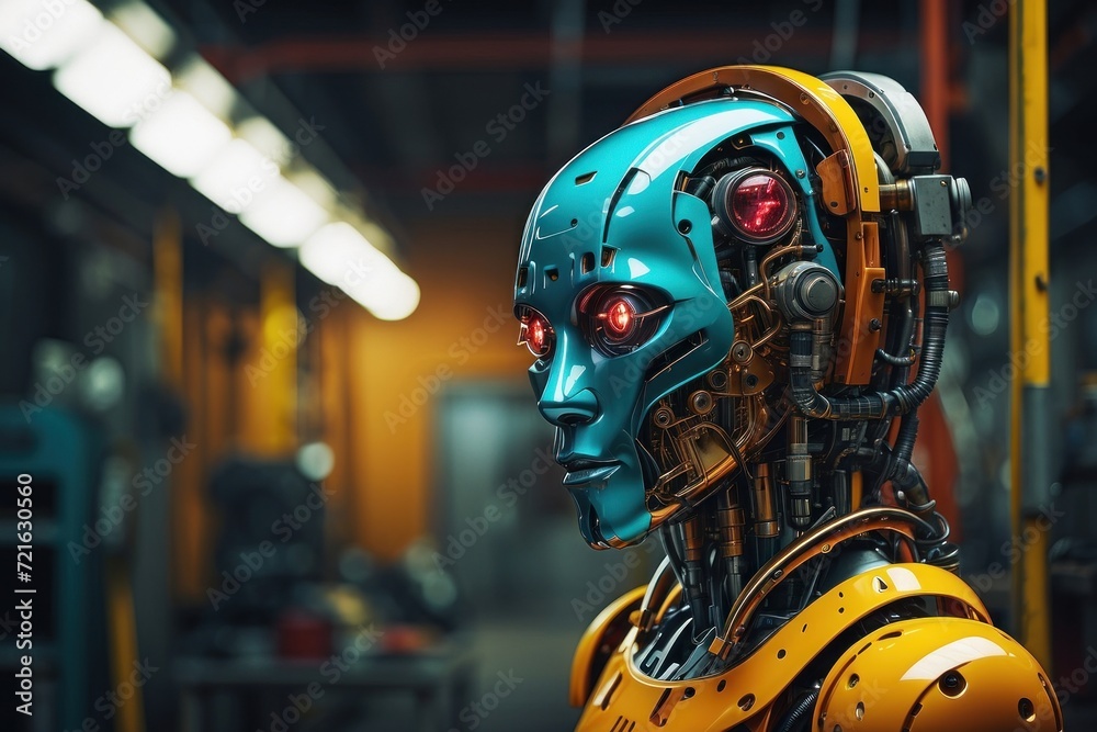 An image of a yellow and metallic robot, with parts of its internal ...