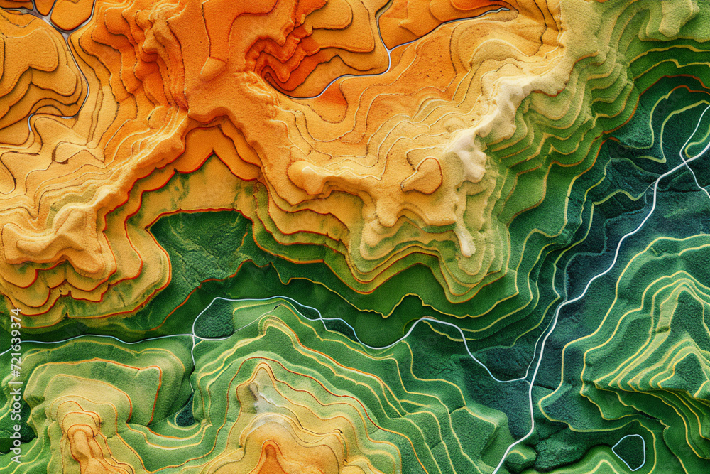 Agricultural terraces in aerial GIS data development. Map made in 3d ...