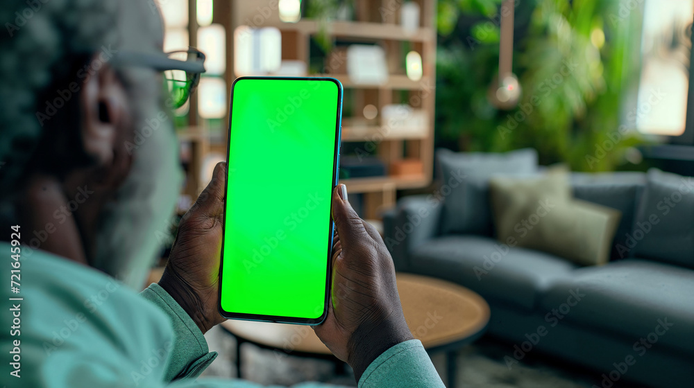 Foto de Over the shoulder shot of a person holding an phone with a ...