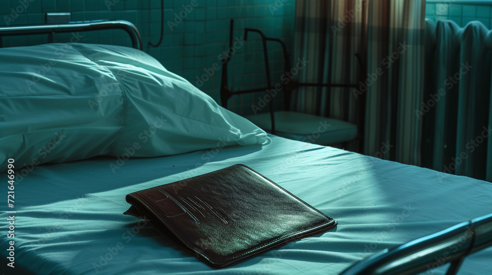 empty wallet on a hospital bed, symbolizing the financial toll of ...