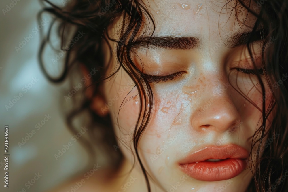 portrait of a small girl, The tender vulnerability of a tearful girl is ...