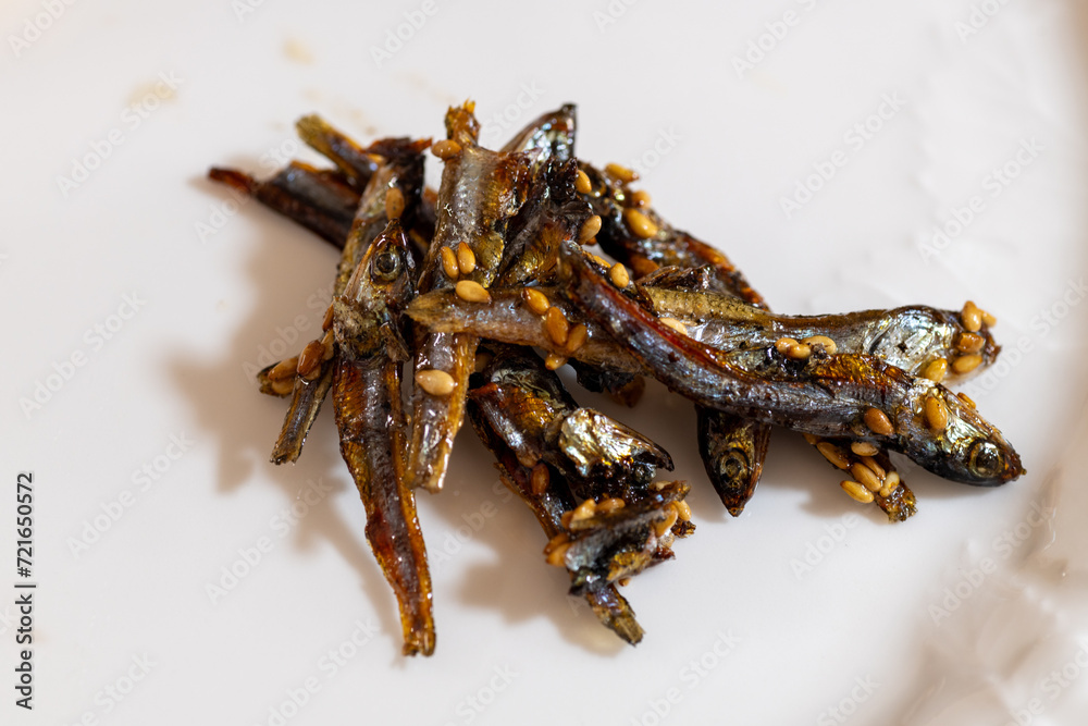 Gomame (cooked young Japanese anchovy : Engraulis japonicus) for new ...