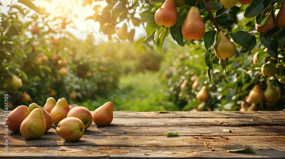 Countryside Elegance: An Empty Wood Table Providing Free Space Against ...