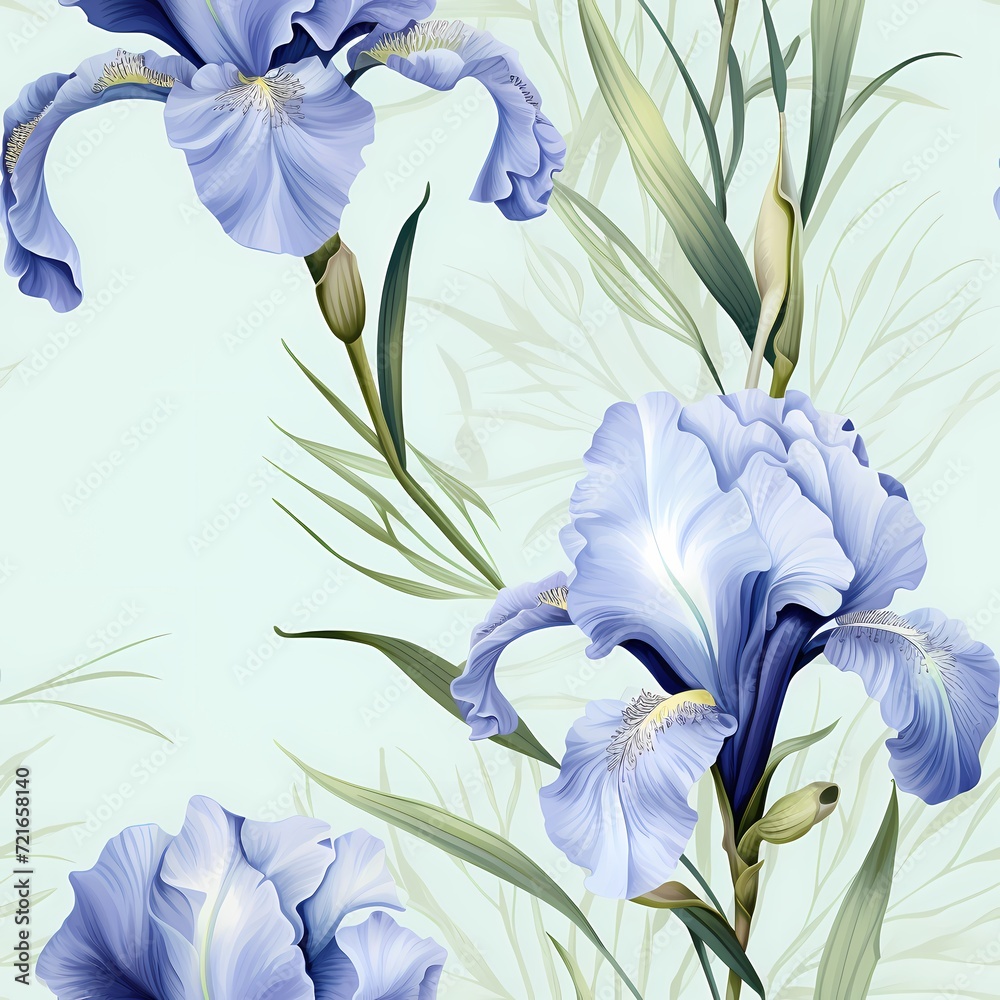 classic and sweet iris flower illustration on mint green background in ...