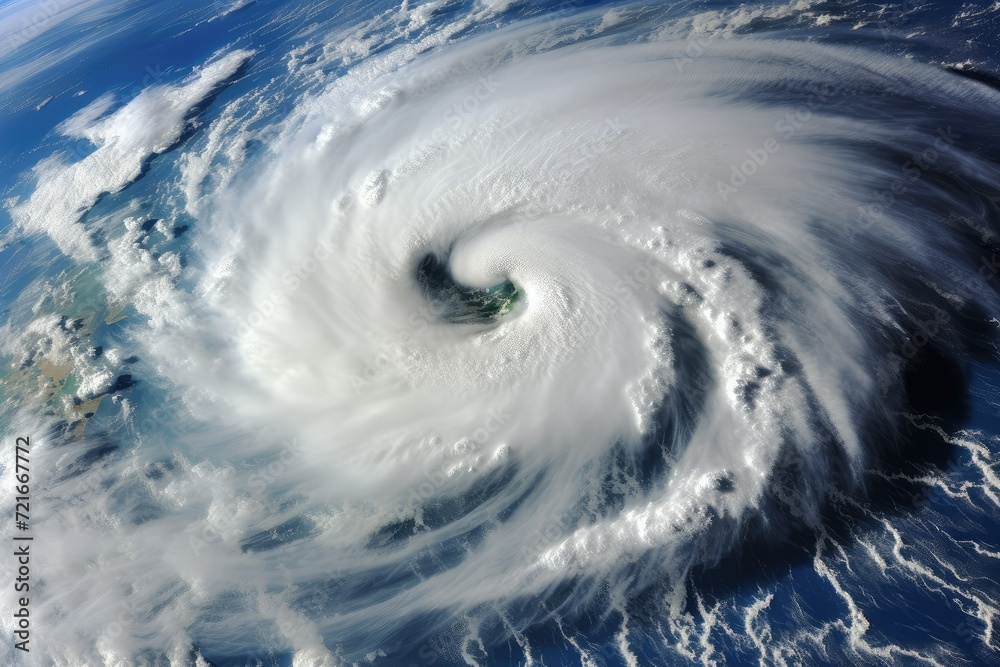Space view of a hurricane, tornado swirl of clouds and wind. Climate ...