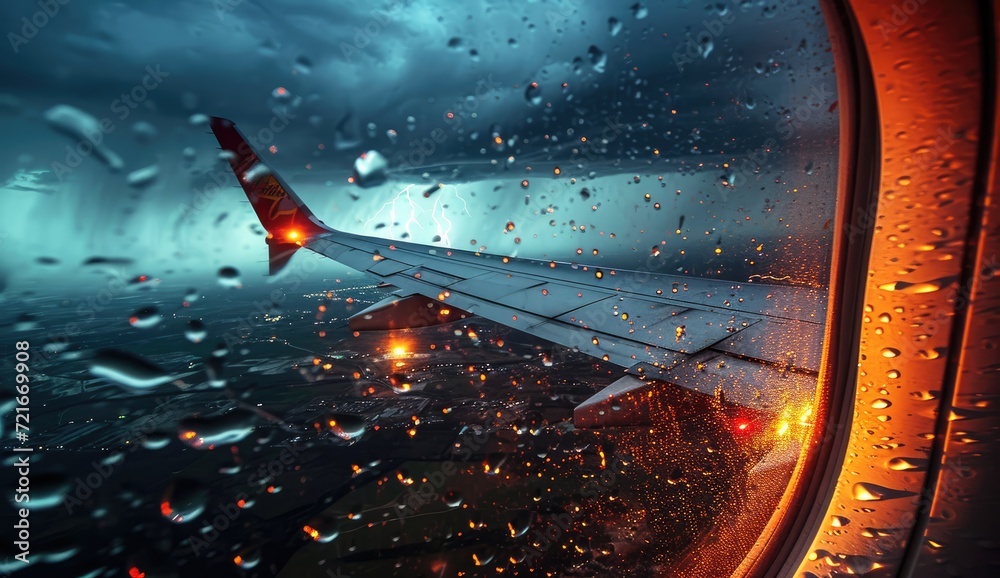 In-Flight Tempest: Airplane Window View Amidst a Storm - Thunderstorm ...