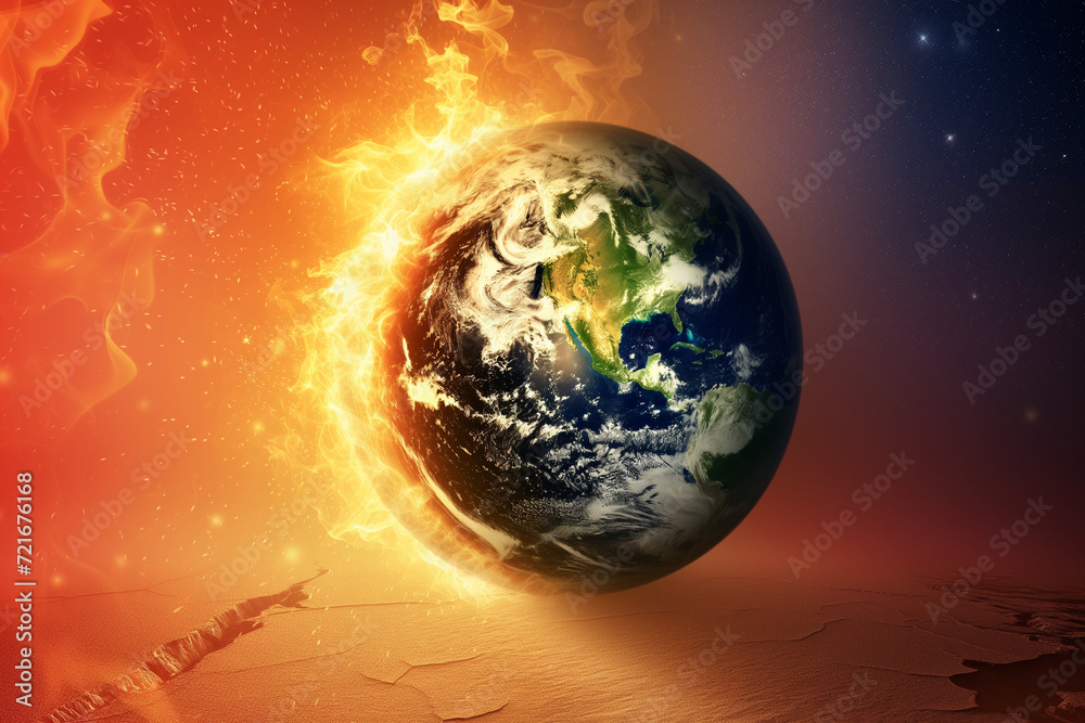 Climate change impact. Rising temperatures crisis. Melting ice caps ...