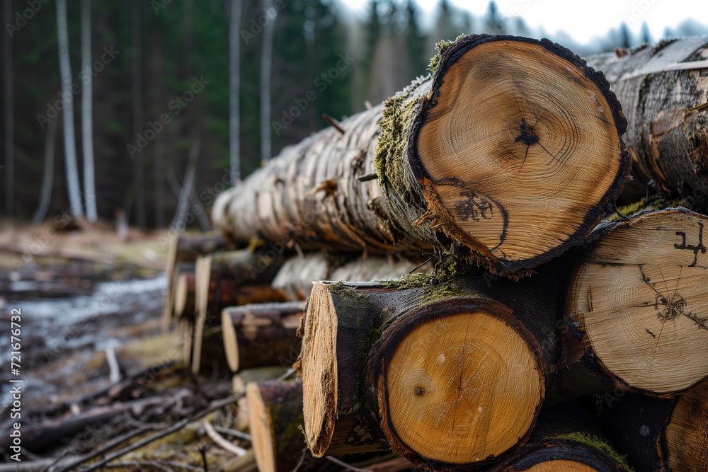 Forest logging operation. Timber harvesting. Lumber industry process ...
