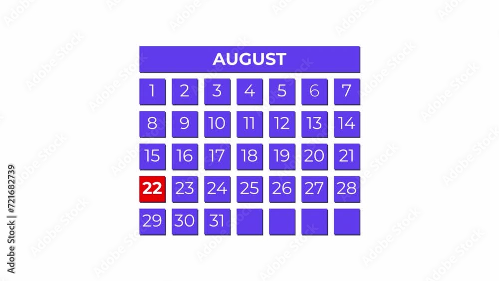 22nd August calendar icon animation. Alpha matte with transparent ...